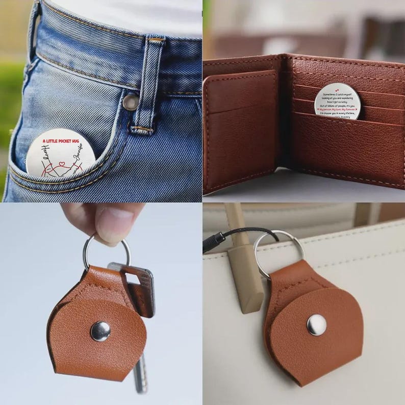 Couple Pocket Hug Keychain, Custom Names Coin Gift for Husband Wife ...