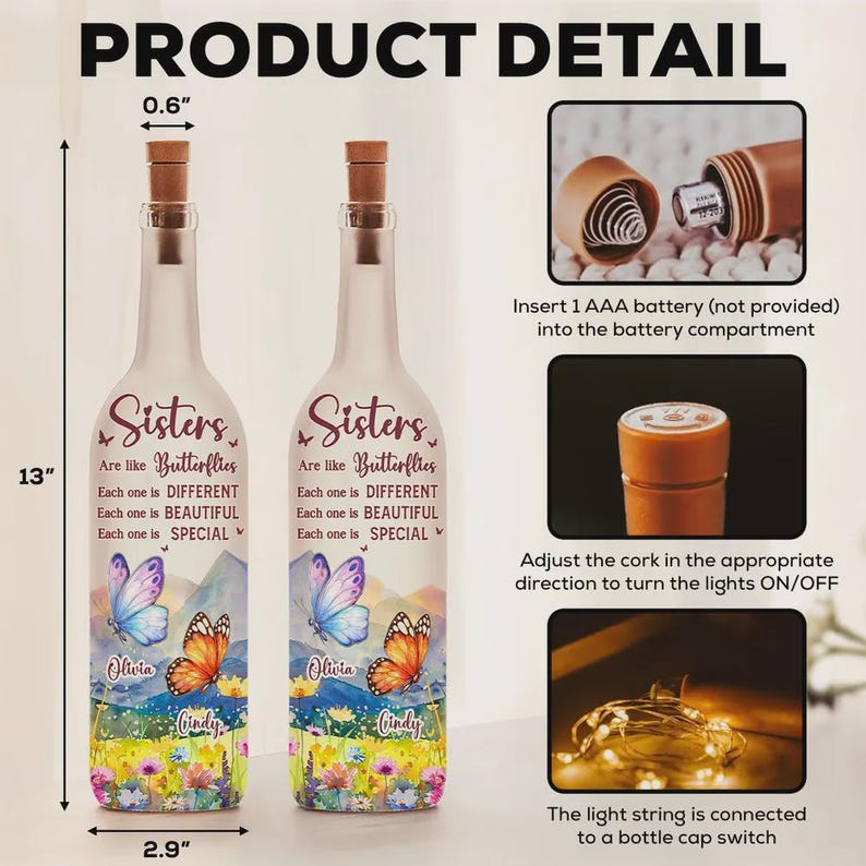 Personalized Soul Sister Bottle Lamp, Butterfly Keepsake Gift - Etsy