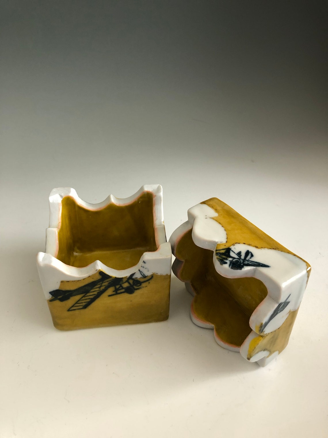 Hand-Built Lidded Box/Cube decorated with Silkscreens | Etsy