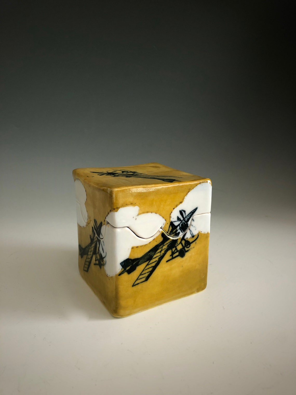 Hand-Built Lidded Box/Cube decorated with Silkscreens | Etsy