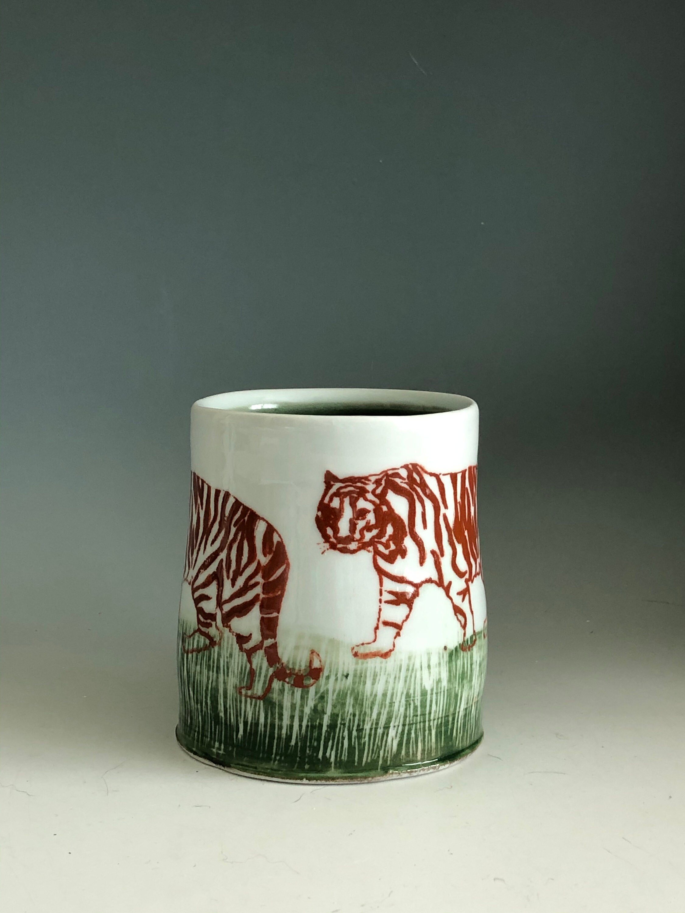 Tiger Mug, Thrown With Porcelain, Decorated W/silkscreens, Underglazes ...