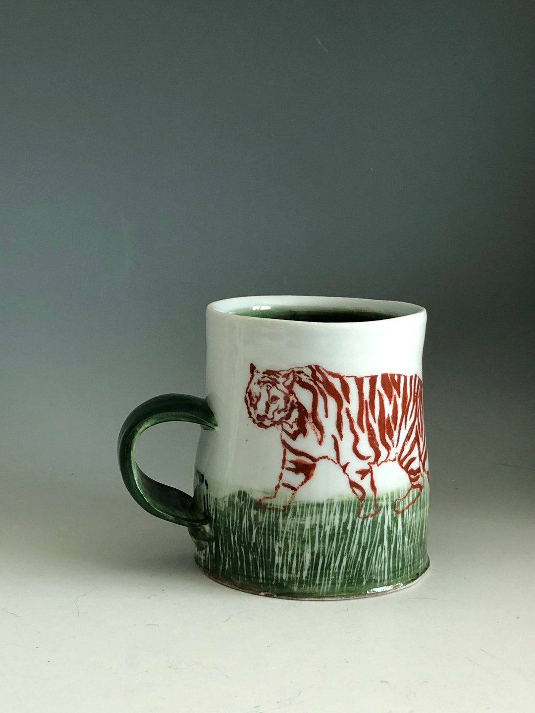 Tiger Mug, Thrown With Porcelain, Decorated W/silkscreens, Underglazes ...