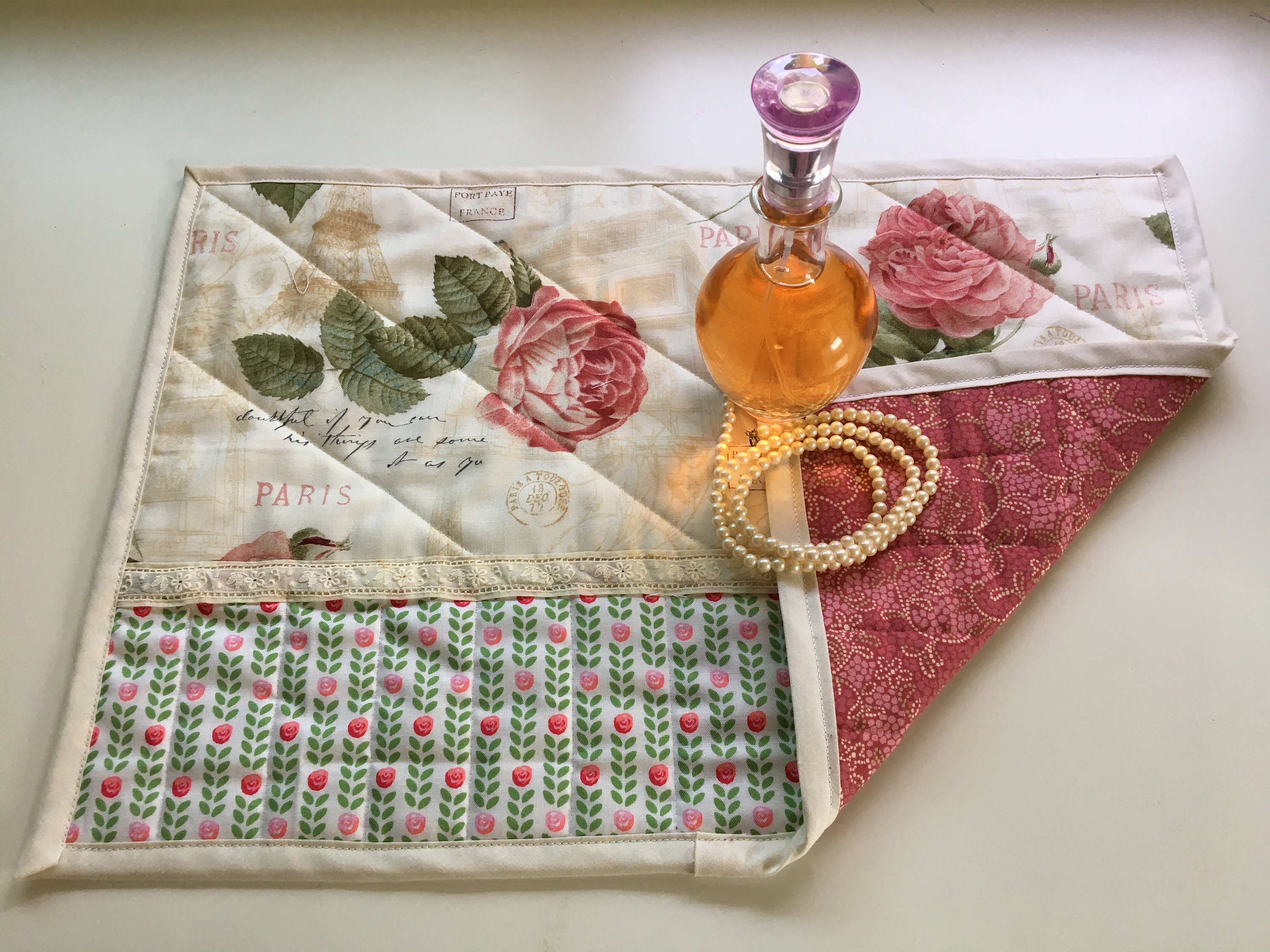 French Themed Dressing Table Topper With Vintage Lace, Grandmother's ...