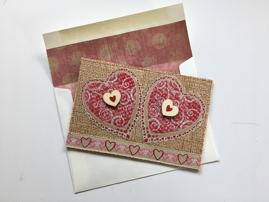 Twin Hearts Fabric Valentine's Postcard - Etsy