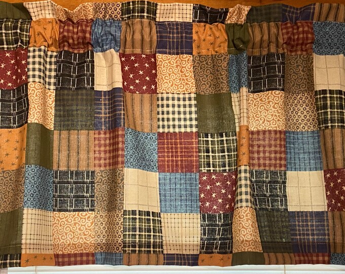 Patchwork Country Farmhouse Kitchen Window Topper Treatment Valance ...