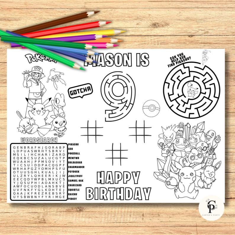Pokemon Birthday Activity Sheet, Maze, Word Search (digital Download ...