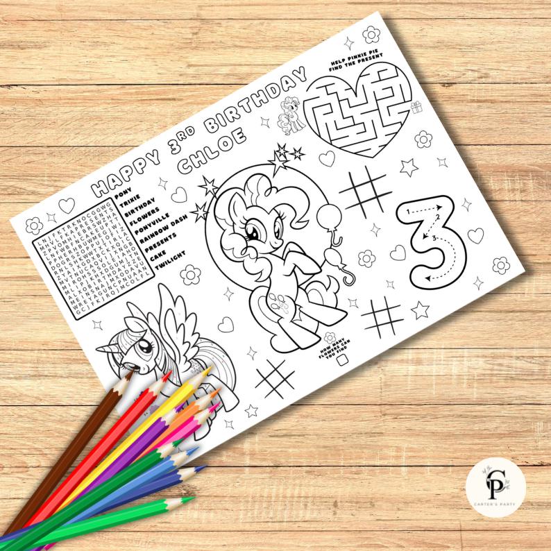 Pony Birthday Coloring Page: Printable Party Activity Sheet (canva ...