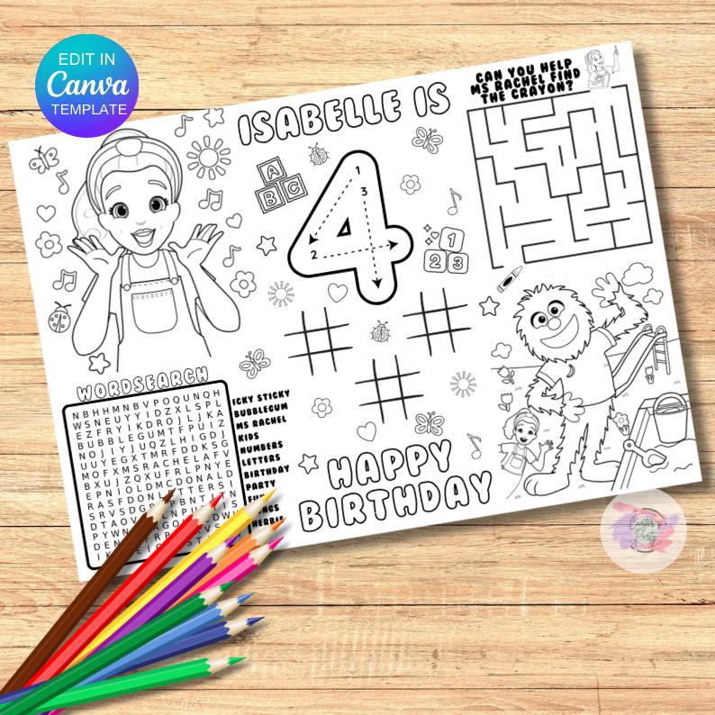 Kids Birthday Coloring Placemat: Party Activity Sheet (digital Download ...