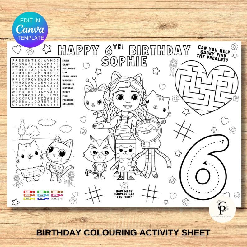 Kids Birthday Coloring Page: Custom Activity Sheet (digital Download ...