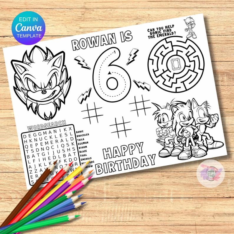 Kids Birthday Coloring Page: Custom Activity Placemat (digital Download ...