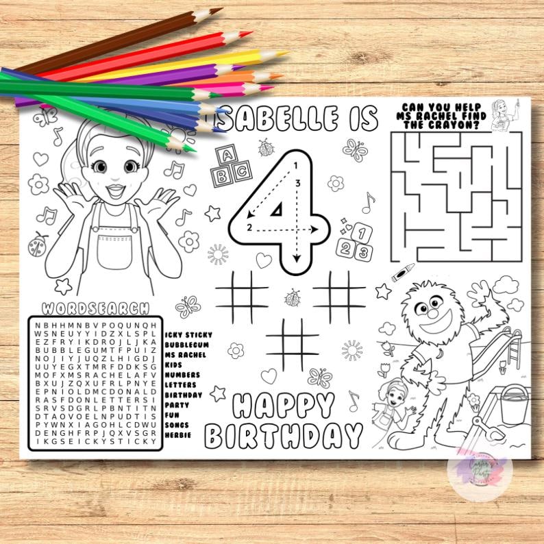 Kids Birthday Coloring Placemat: Party Activity Sheet (digital Download ...
