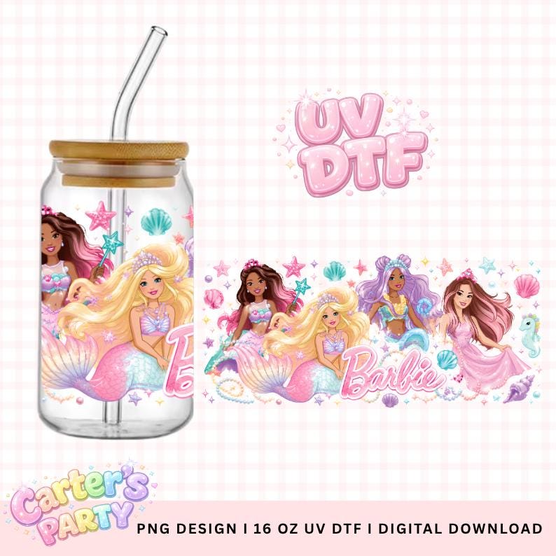 Pink Doll Girl Cartoon 16oz Cup Wrap PNG, UV DTF (digital Download ...