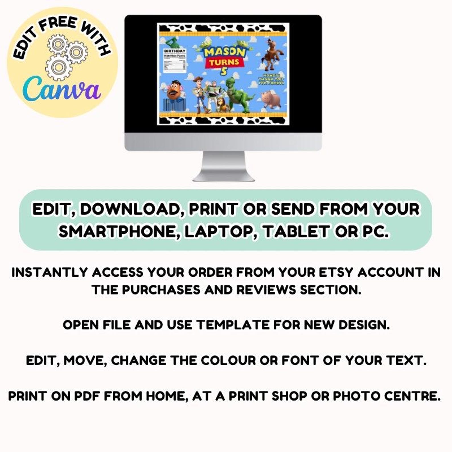 Toy Story Favor Chip Bags-custom Chip Bags-printables-digital-toy STORY ...