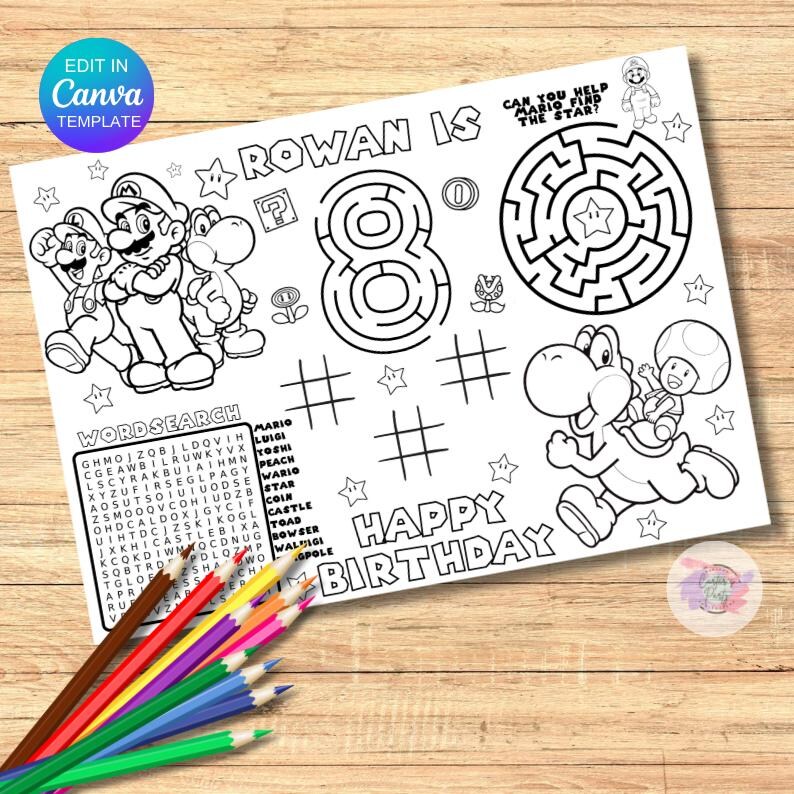 Kids Birthday Coloring Placemat: Custom Activity Sheet (digital ...