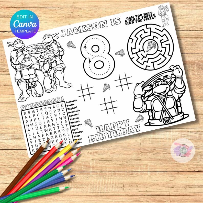 Kids Birthday Coloring Placemat: Kids Activity Sheet (digital Download ...