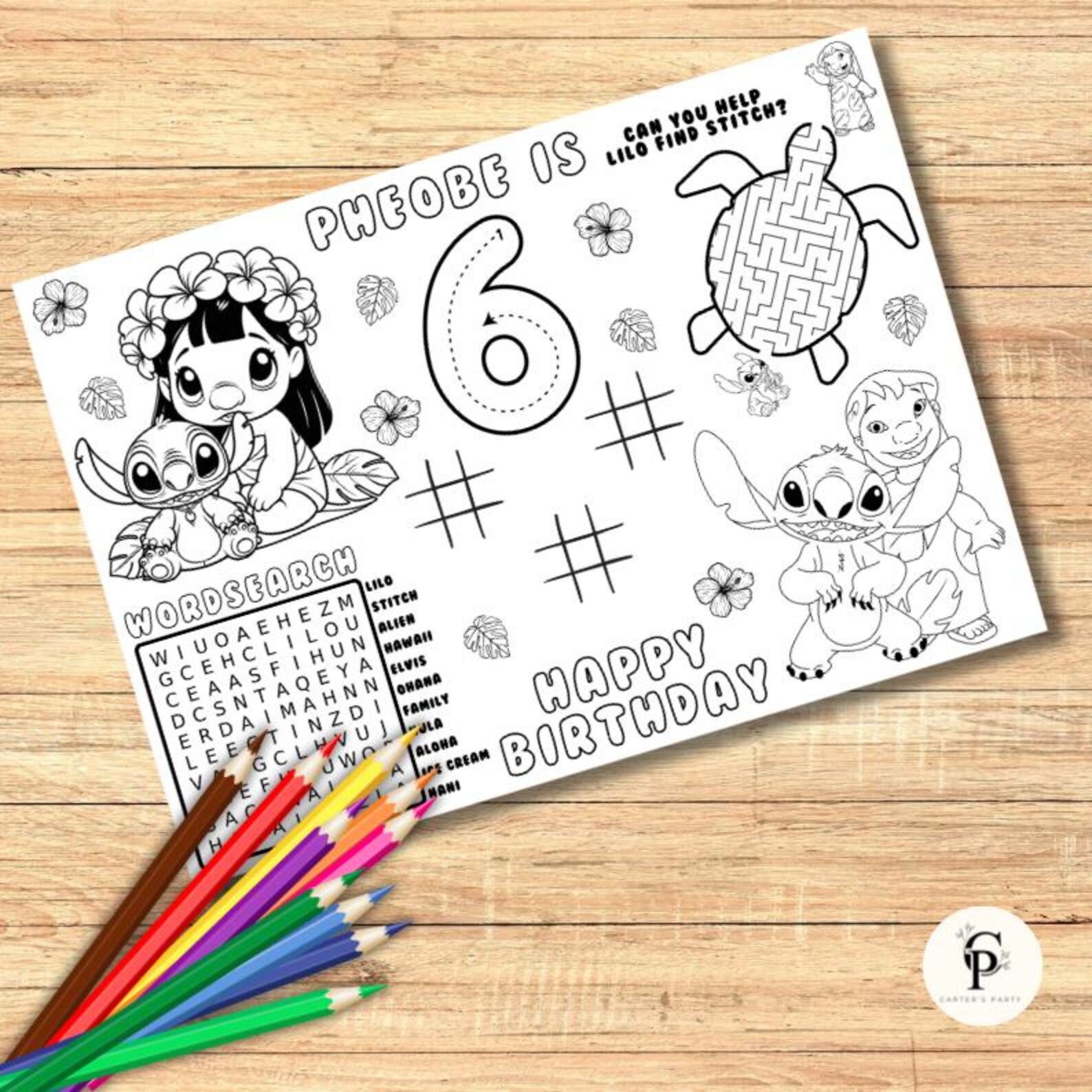 Kids Birthday Coloring Page: Custom Activity Placemat (digital Download ...