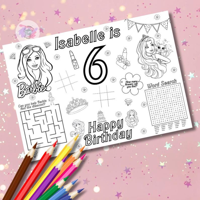 Barbie Activity Sheet, Barbie Coloring Page, Barbie Birthday, Barbie ...