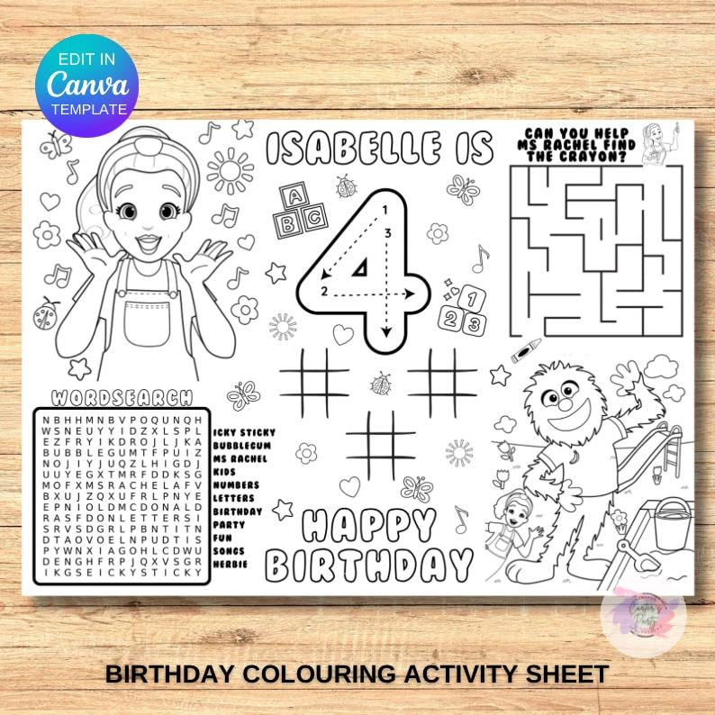 Kids Birthday Coloring Placemat: Party Activity Sheet (digital Download ...