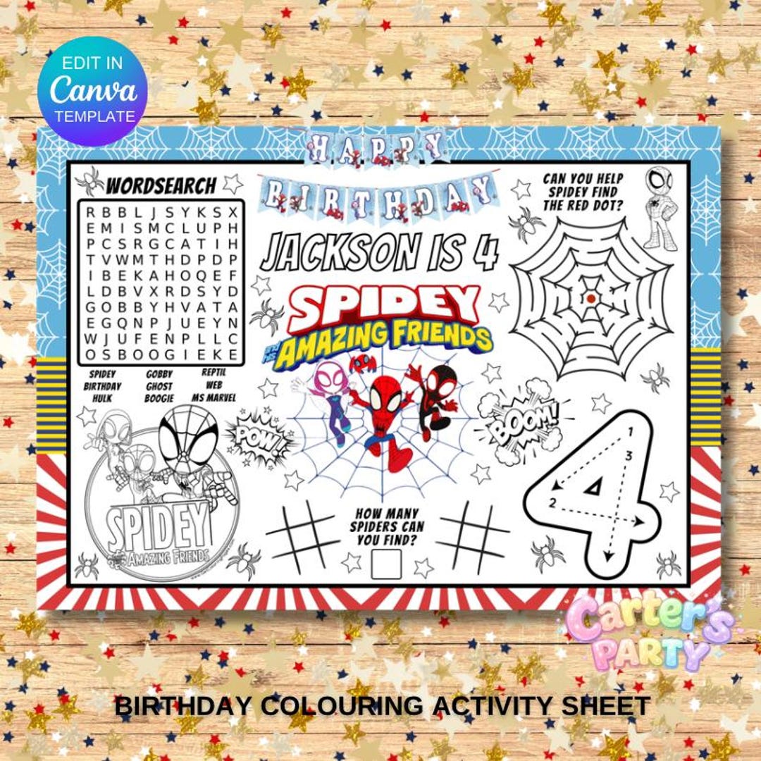 Spidey Friends Geburtstag Malseite: Personalisiertes Tischset zum ...
