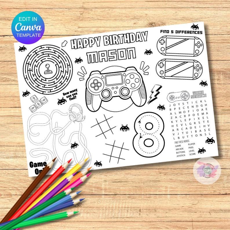 Gaming Activity Sheet, Battle Coloring Page, Fort Birthday, Gamer ...