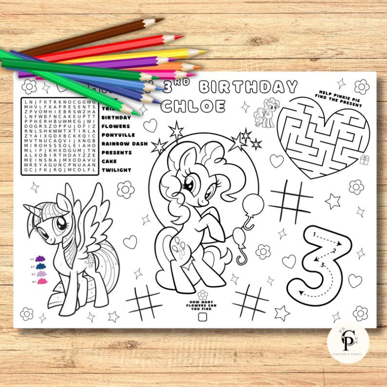 Pony Birthday Coloring Page: Printable Party Activity Sheet (canva ...