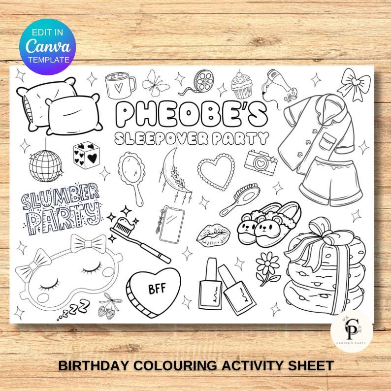 Sleepover Coloring Page: Kids Slumber Party Activity (printable PDF ...