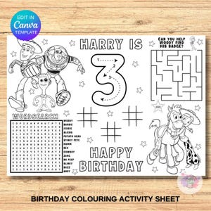 Kids Birthday Coloring Page: Custom Printable Placemat (digital ...