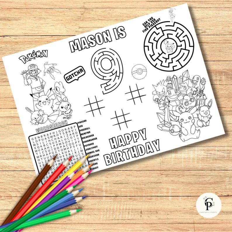 Pokemon Birthday Activity Sheet, Maze, Word Search (digital Download ...