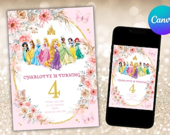 Princess 5th Birthday Invitation Princess Invitation Princess Party ...