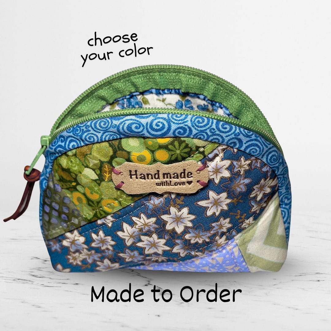 Quilted Coin Pouch, Patchwork Zipper Pouch, Handmade Scrappy Fabric ...