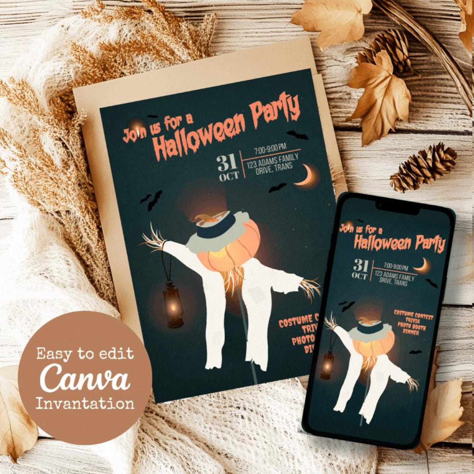Digital Halloween Party Invitation Halloween Invitation Template ...