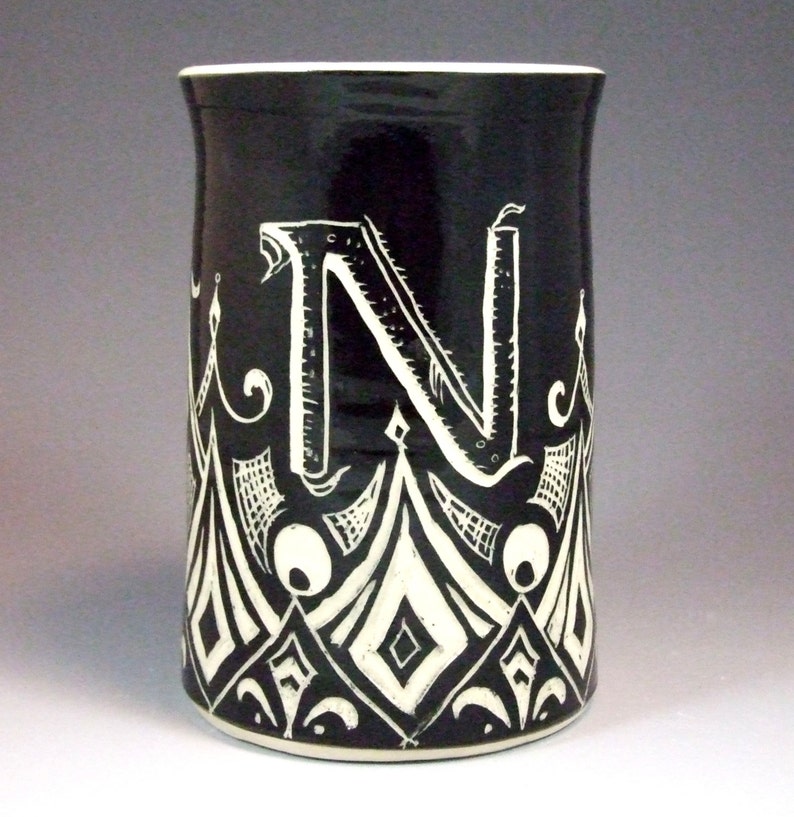 Custom Monogrammed Initial Black and White Geometric Sgraffito - Etsy