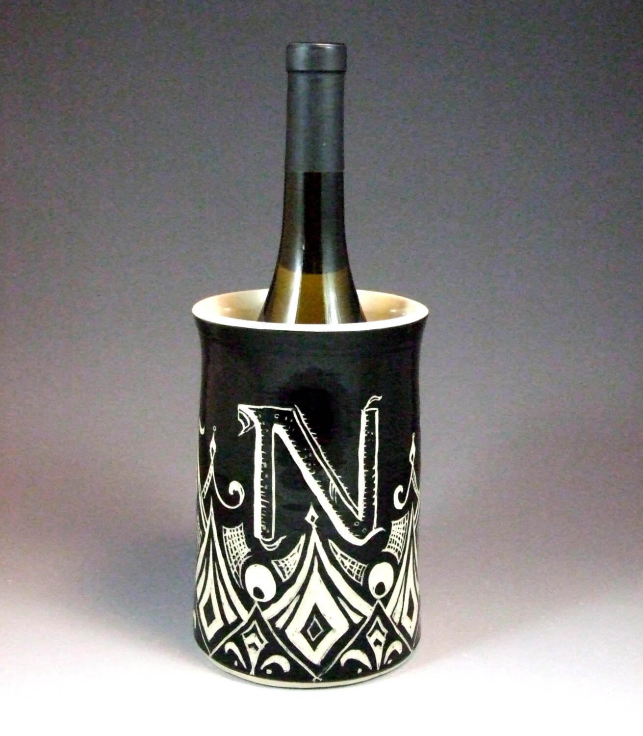 Custom Monogrammed Initial Black and White Geometric Sgraffito - Etsy