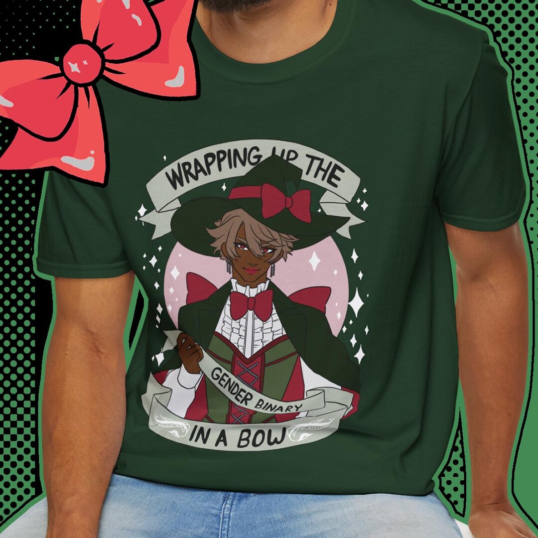 Wrapping up the Gender Binary in a Bow, Fun Christmas Holiday Tshirt for Non-binary and Queer ...