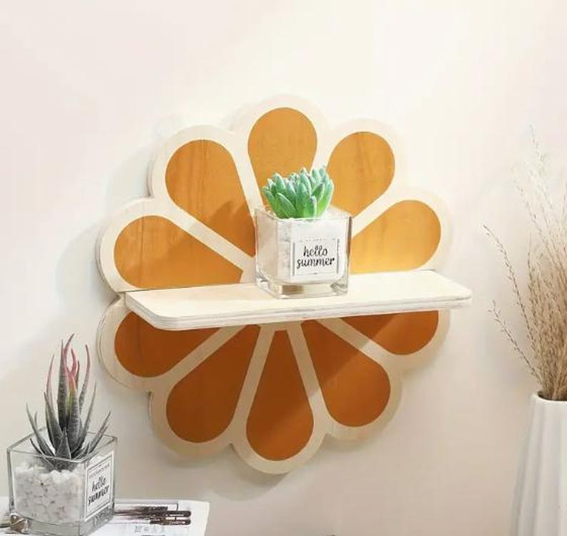 Chic Wooden Flower Wall Shelf With Candle Holder Base Vintage Floating ...