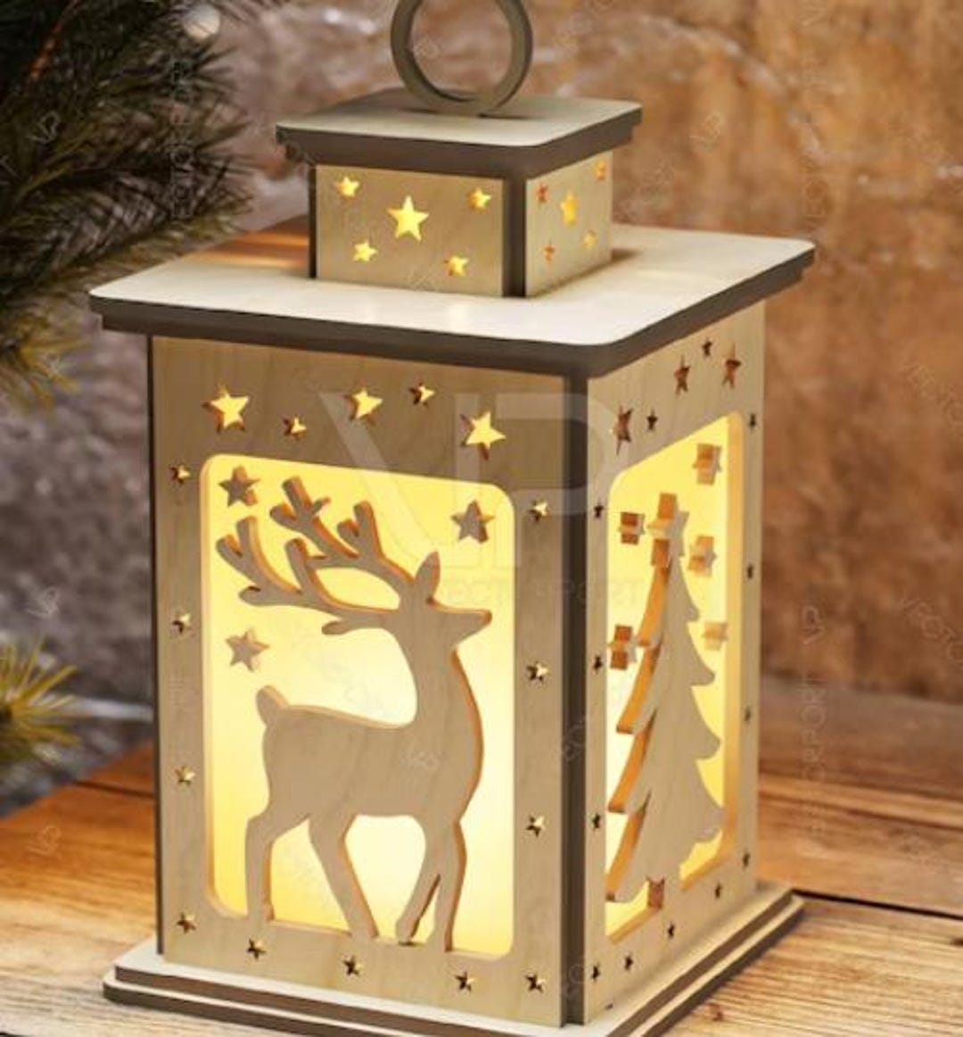 Reindeer Lamp Festive Wooden Laser-cut Christmas Lantern With Starry ...