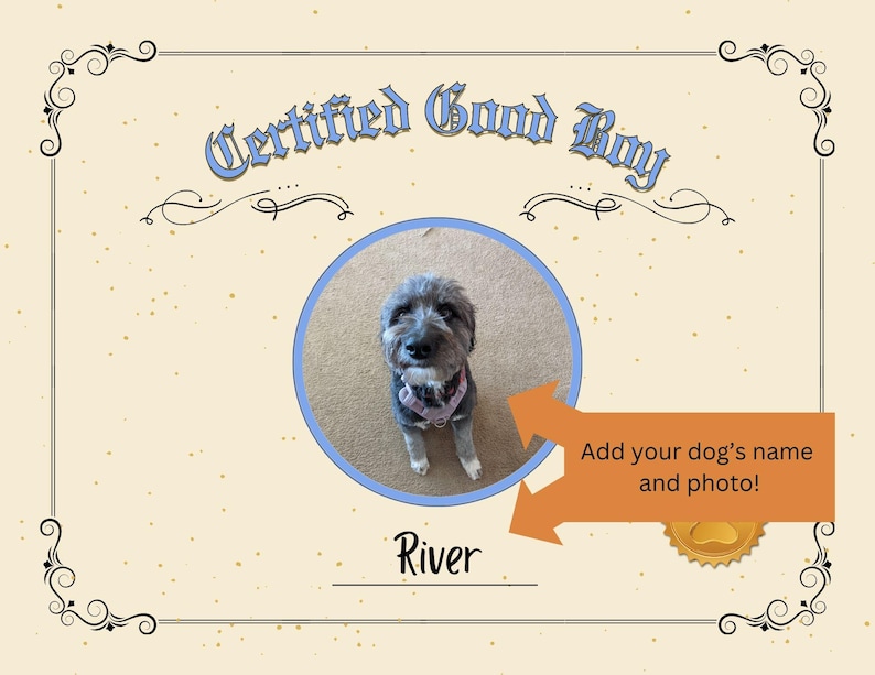 Certified Good Boy Printable Template, Digital Download, Editable, 8.5 ...