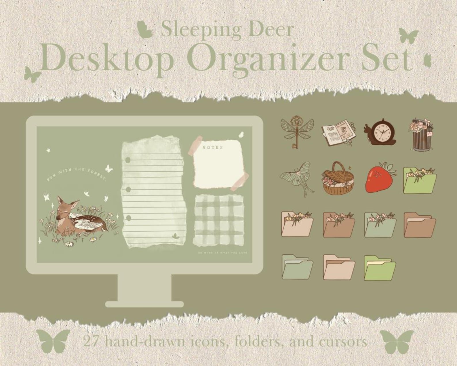 Fairycore Sleeping Deer Desktop Theme | Desktop Organizer Set | Digital ...