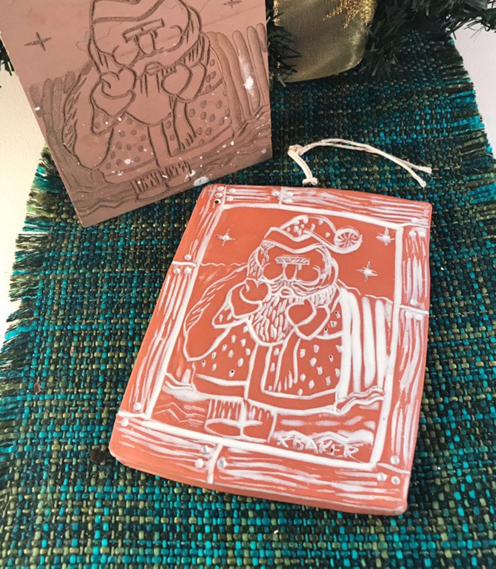 St. Nick or Santa Ceramic Wall Hanging Terra Cotta Tile. - Etsy