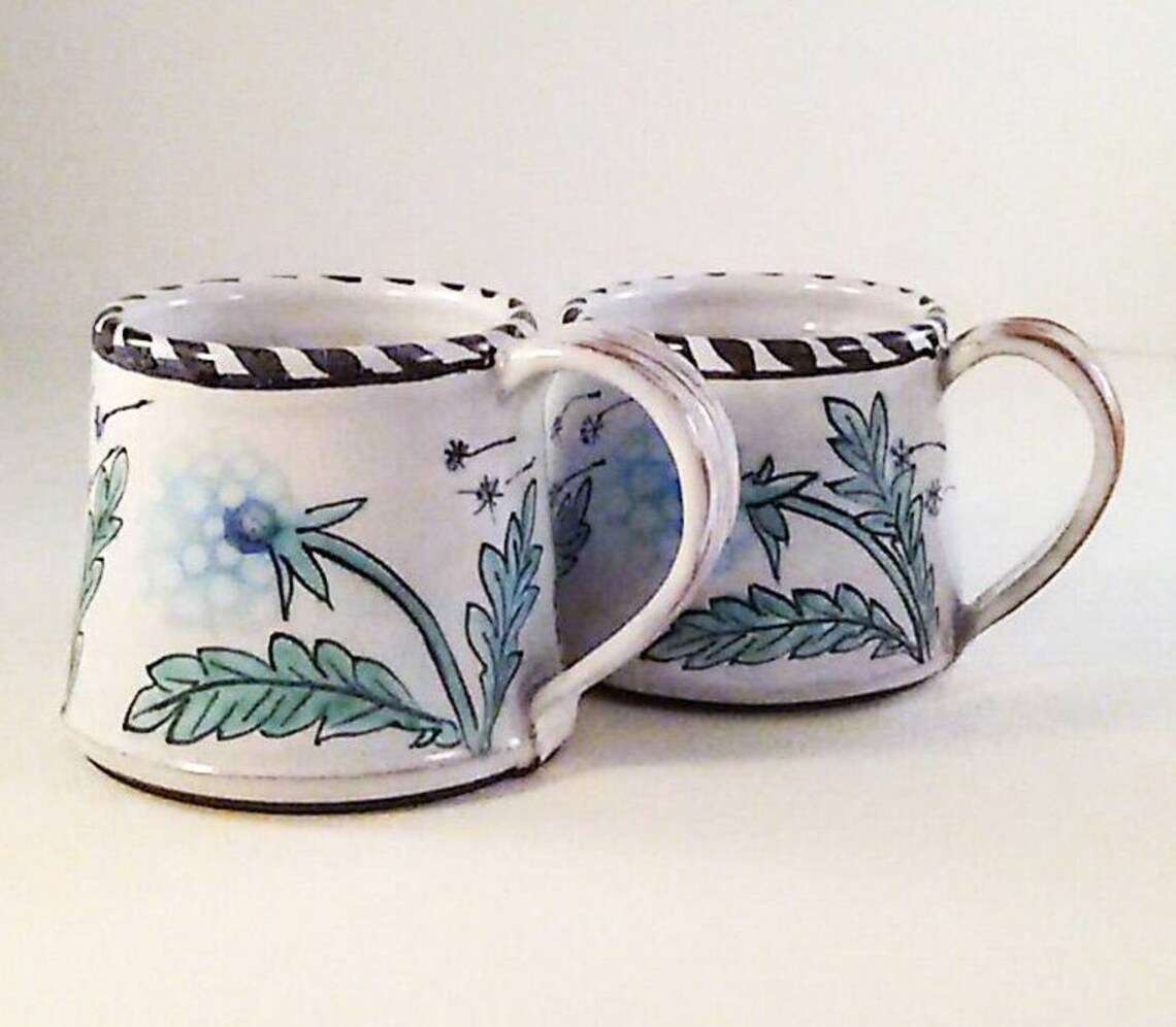 Dandelion Coffee Mug is a Hand Painted Majolica Tea Cup or Coffee Mug ...