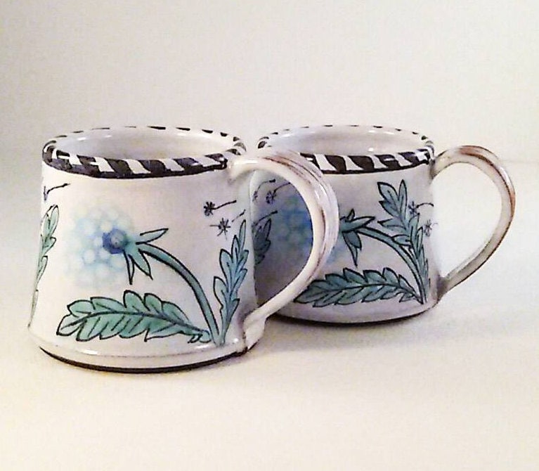 Dandelion Coffee Mug is a Hand Painted Majolica Tea Cup or Coffee Mug ...