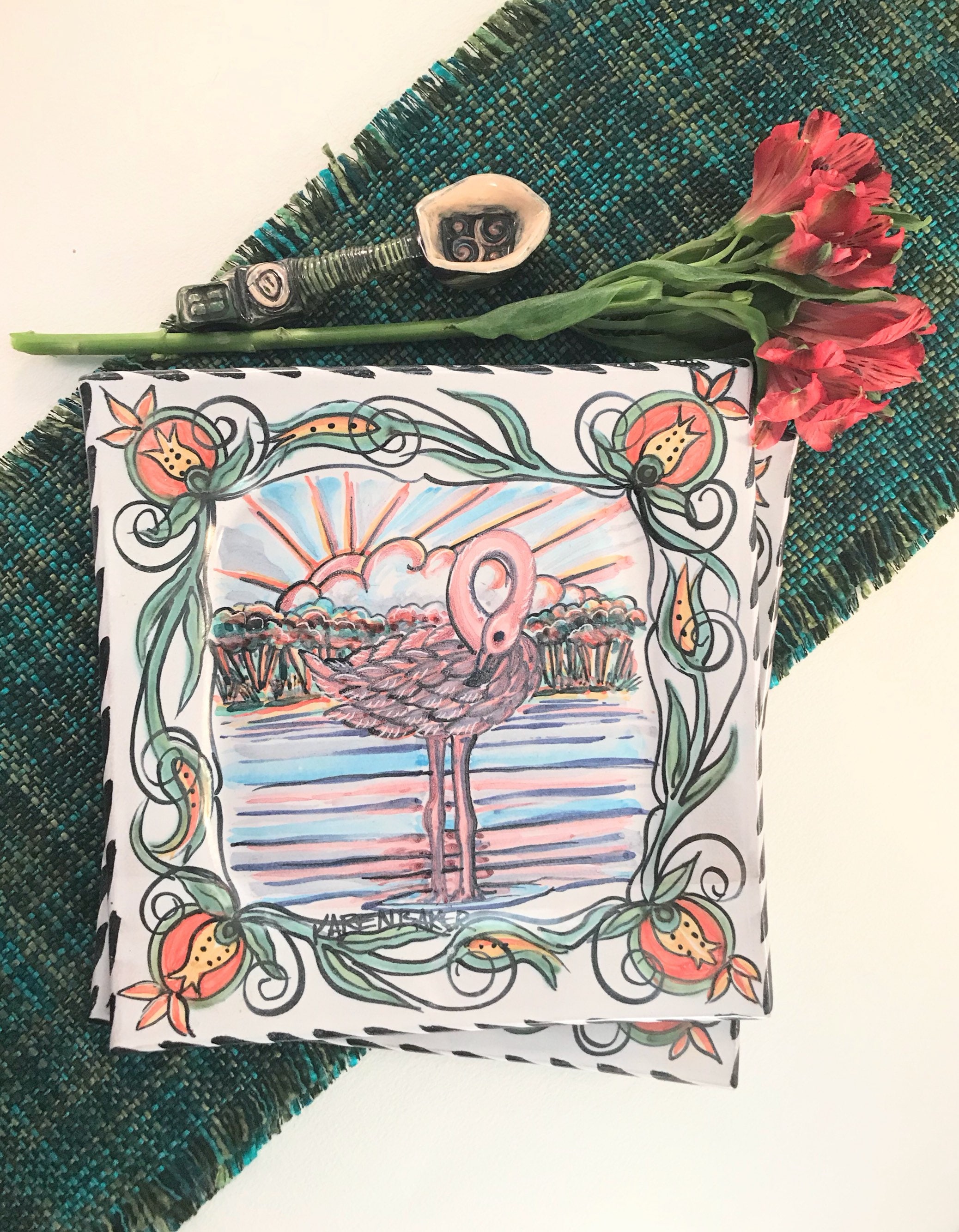 Florida Landscapes a Hand Painted Majolica Pottery is a Square ...