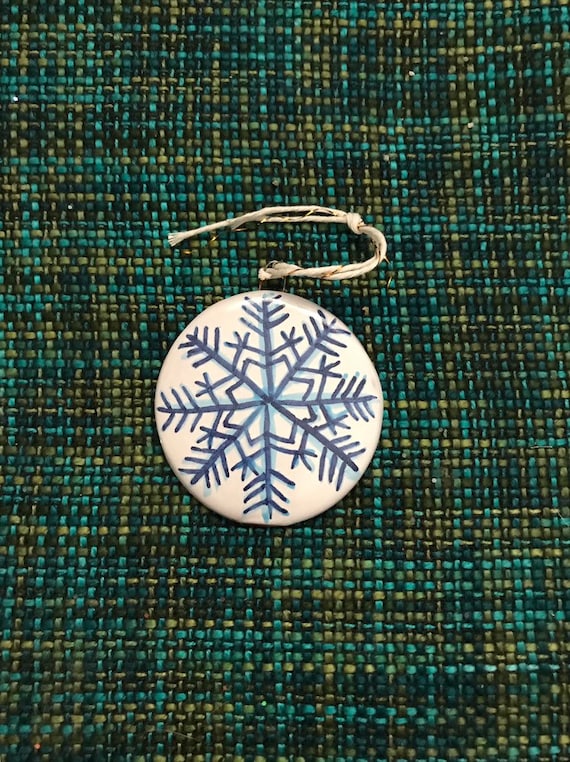 Hand Painted Snowflake Ornament. Ceramic Disc With Majolica - Etsy