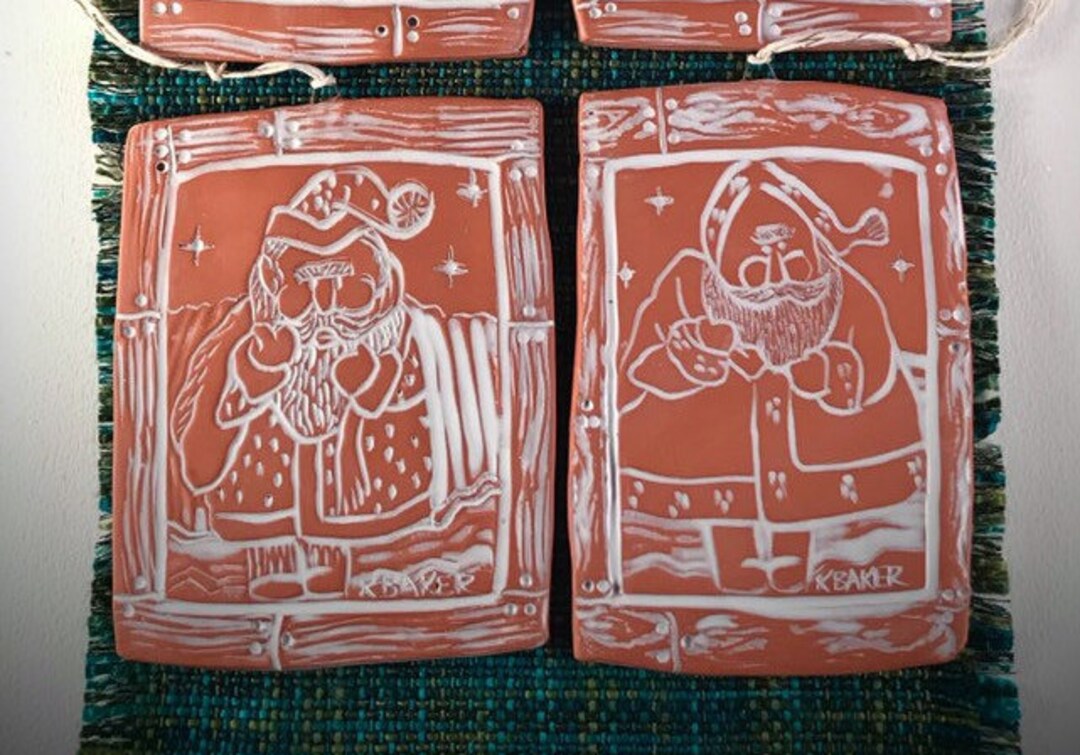 St. Nick or Santa Ceramic Wall Hanging Terra Cotta Tile. Christmas ...