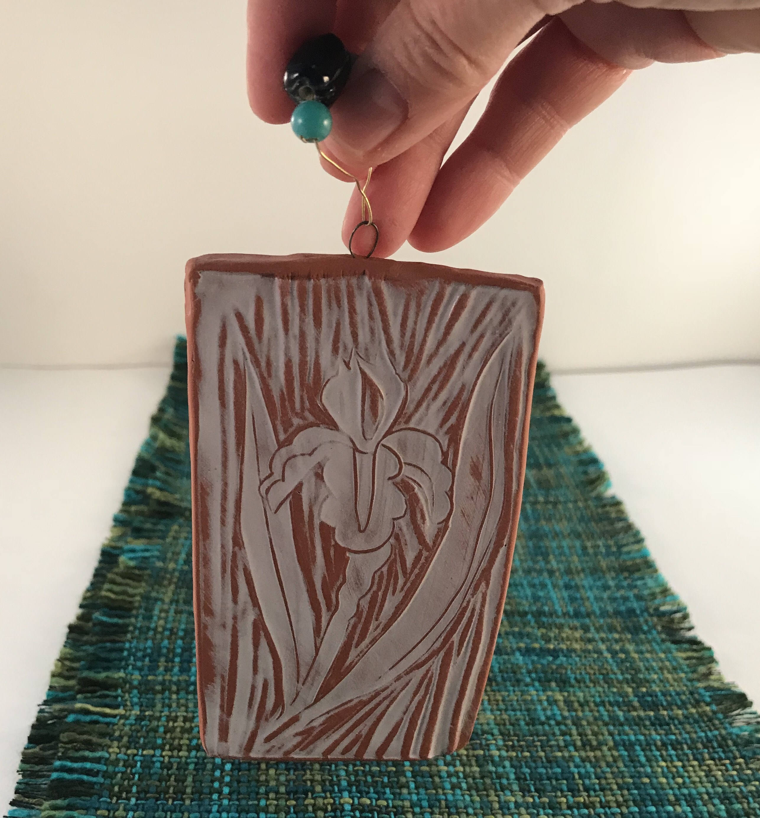 Natural Wall Ornaments. Carved Tile of Iris. Pottery Decoration That is ...