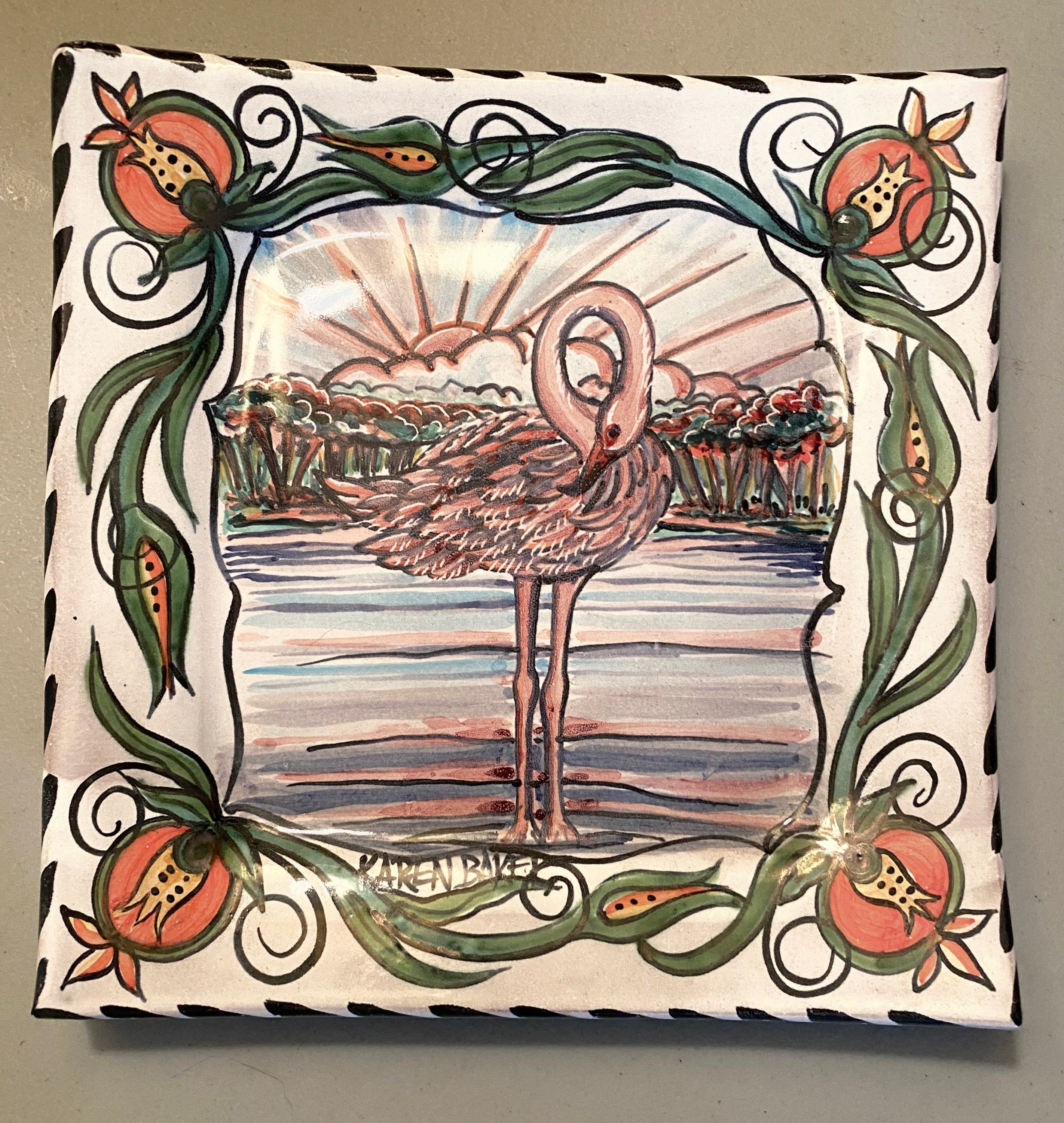 Florida Landscapes a Hand Painted Majolica Pottery is a Square ...