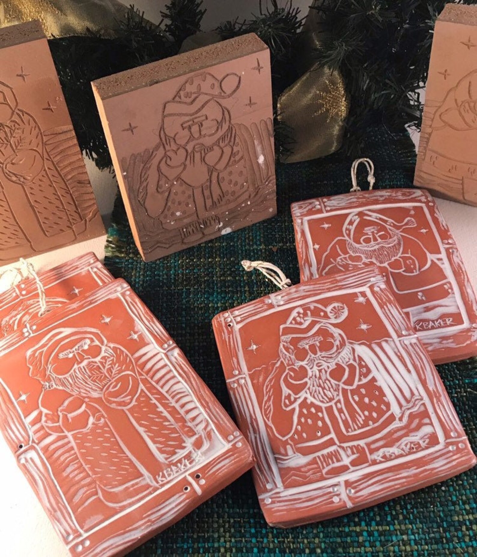 St. Nick or Santa Ceramic Wall Hanging Terra Cotta Tile. Christmas ...