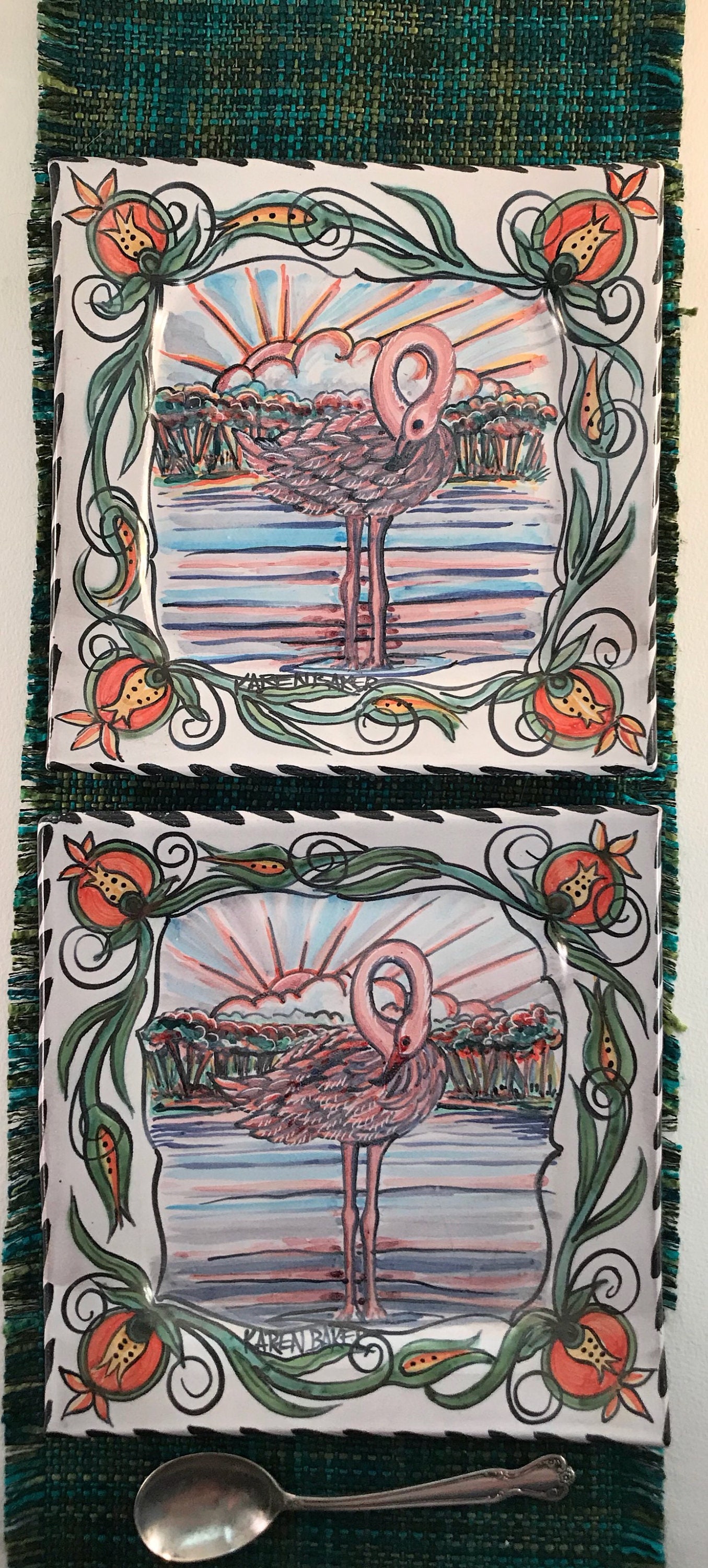 Florida Landscapes a Hand Painted Majolica Pottery is a Square ...