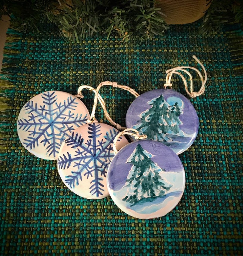 Hand Painted Snowflake Ornament. Ceramic Disc With Majolica Glaze ...