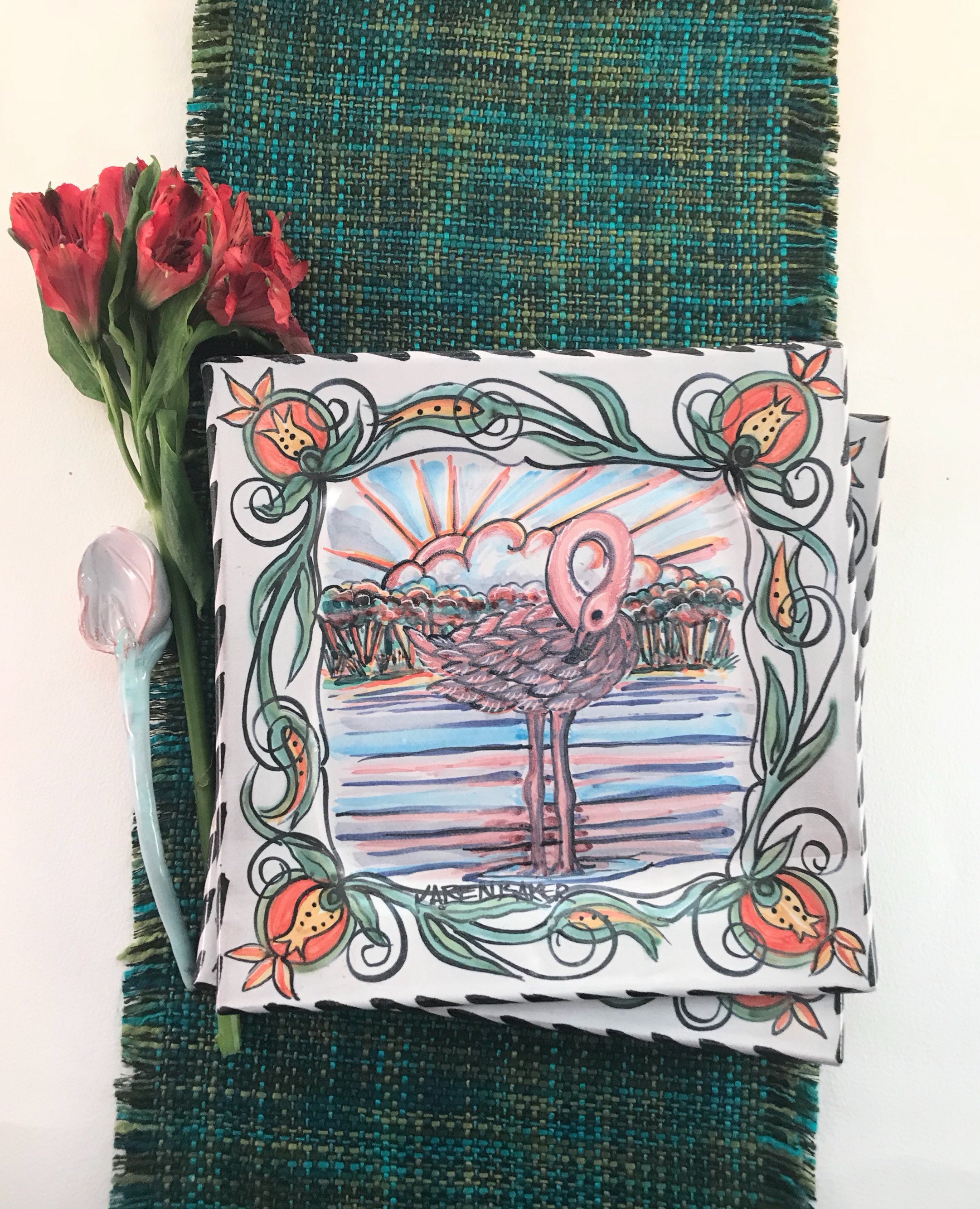 Florida Landscapes a Hand Painted Majolica Pottery is a Square ...